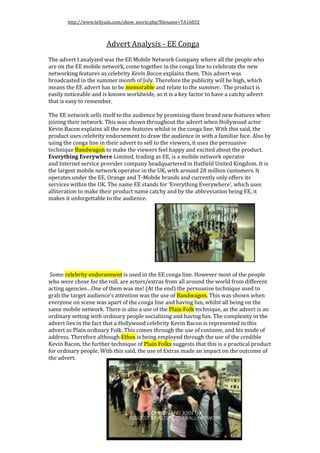 EE Conga Advert Analysis | DOCX