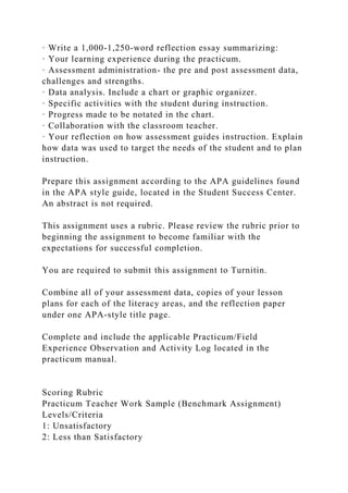 EED-470 Practicum Teacher Work Sample Benchmark Assessment a.docx