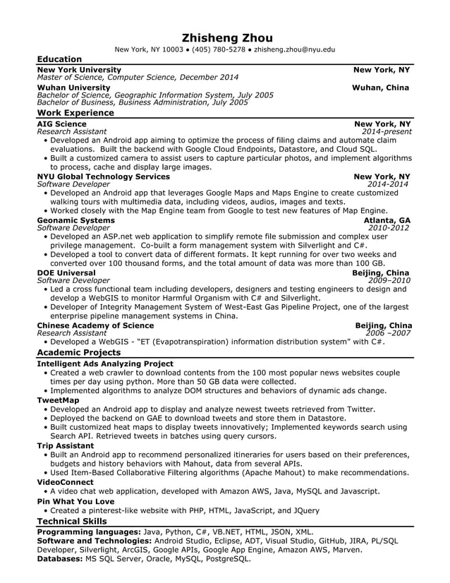 Zhisheng Zhou’s Resume1128 | PDF | Databases | Computer Software and Applications