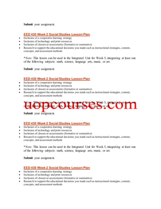 Eed 430 week 2 social studies lesson plan | PDF