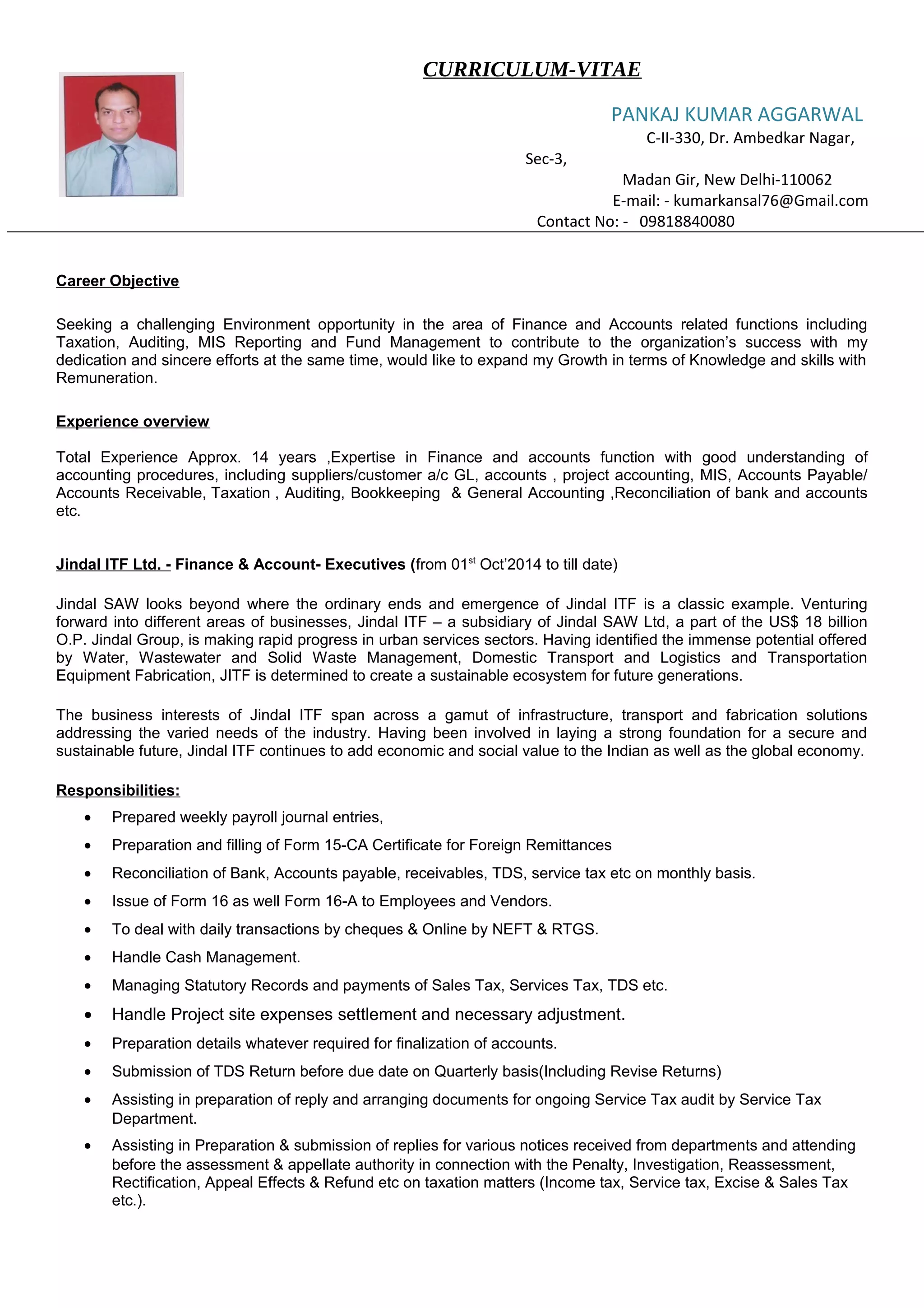 PANKAJ KUMAR AGGARWAL-CV -NEW-1 | DOC | Business Accounting & Finance | Business