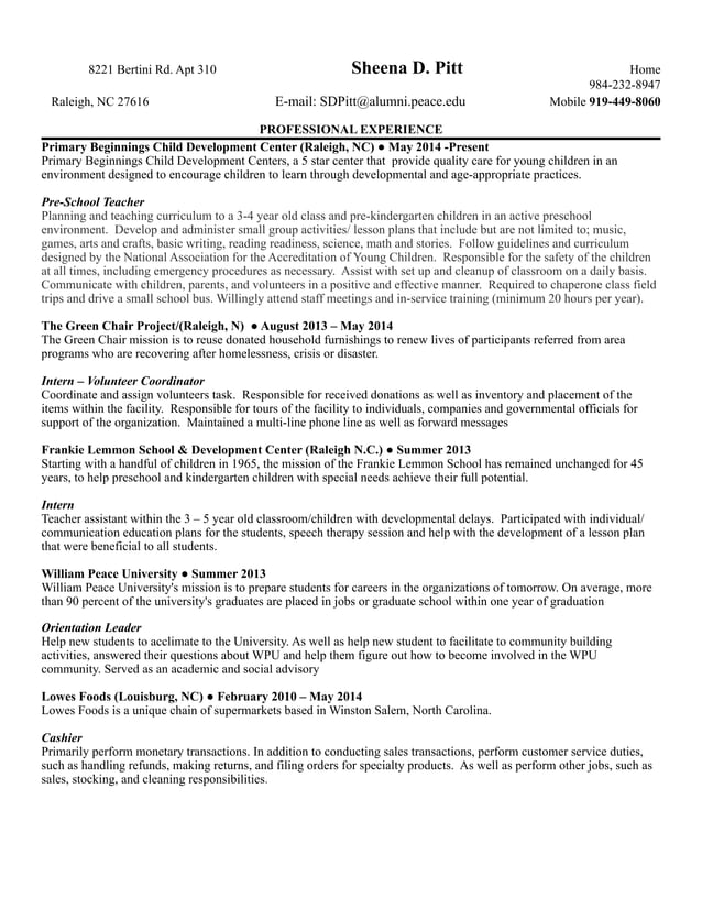 Sheena Pitt Resume | PDF
