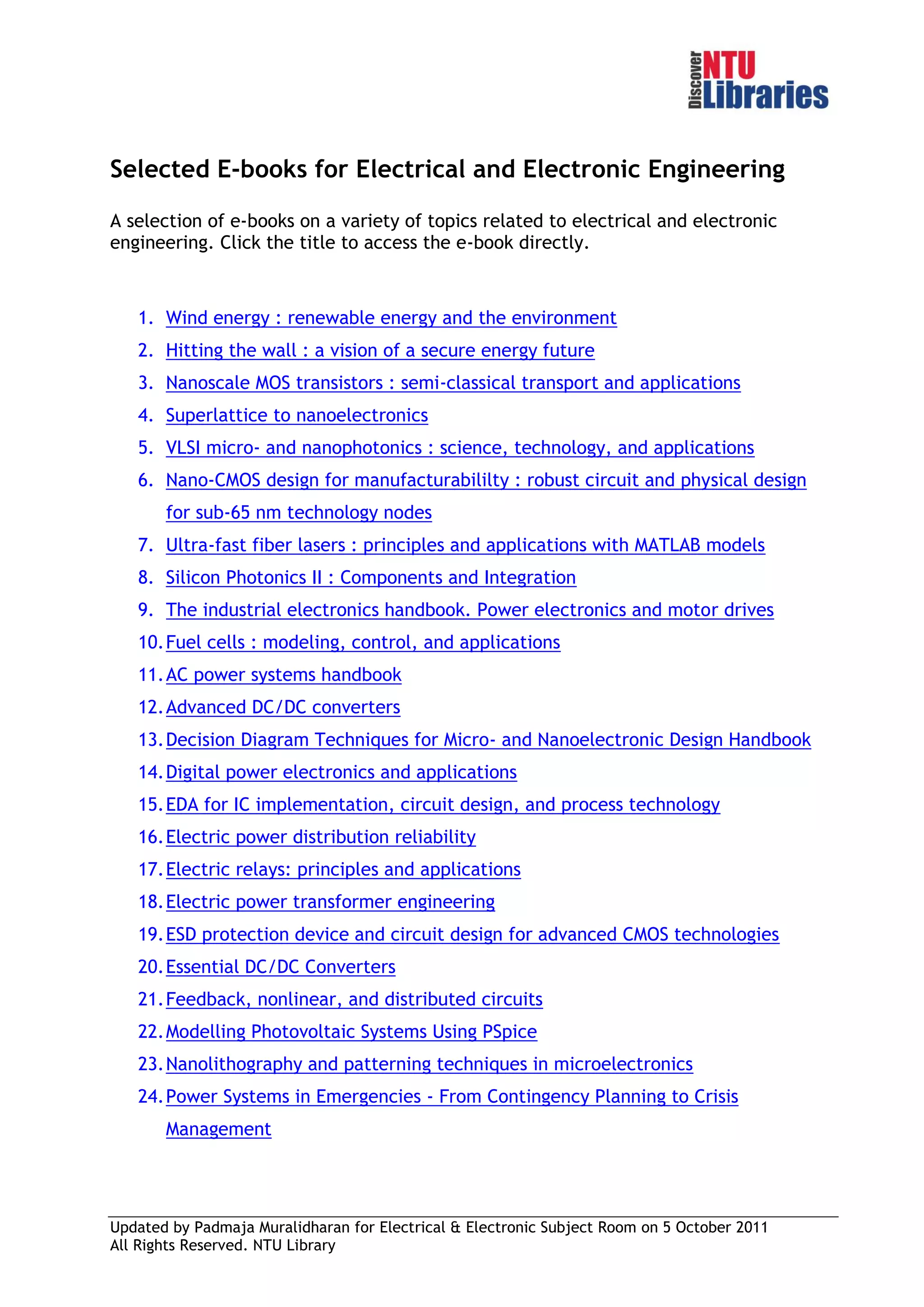 List of EEE e-books in NTU Library | PDF