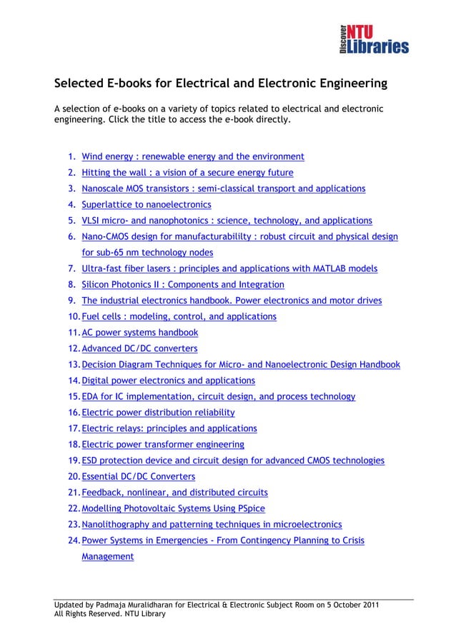 List of EEE e-books in NTU Library | PDF | Technology & Computing