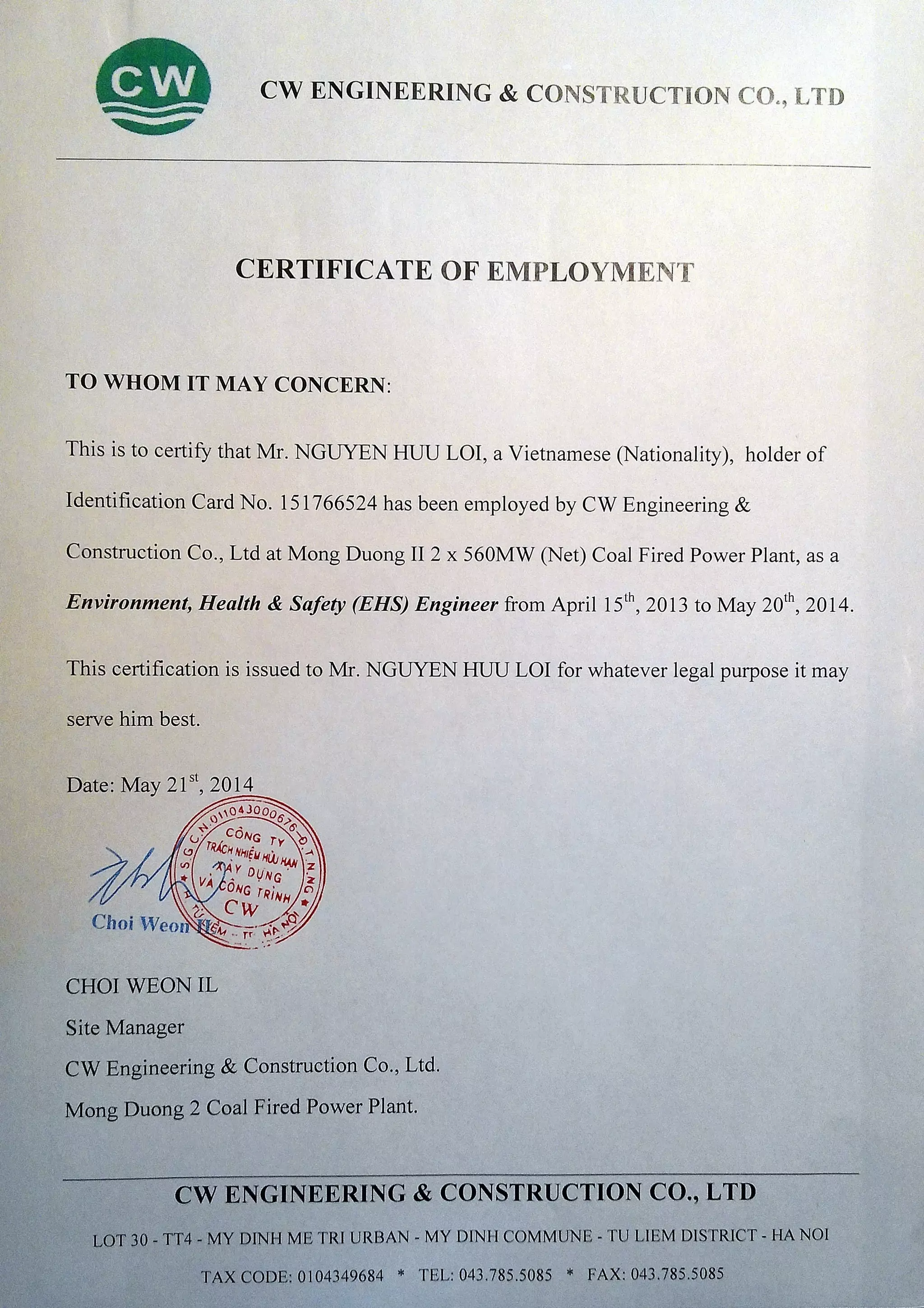 CERTIFICATE OF EHS Inspector | PDF