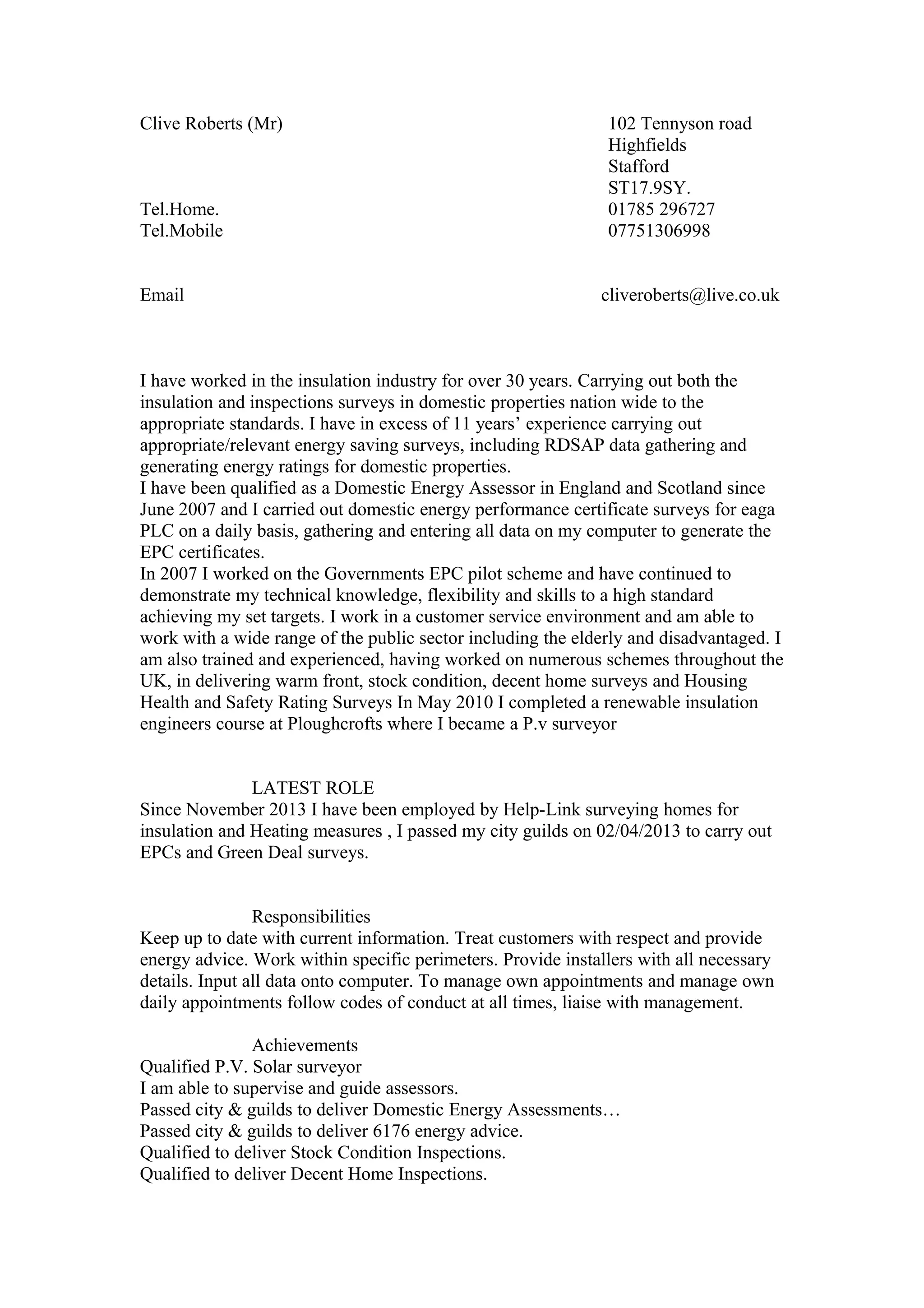 Clive_Roberts new 2015 c.v | DOC