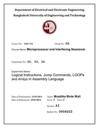 Eee316: Logical Instructions, Jump Commands, LOOPs and Arrays in Assembly Language | PDF