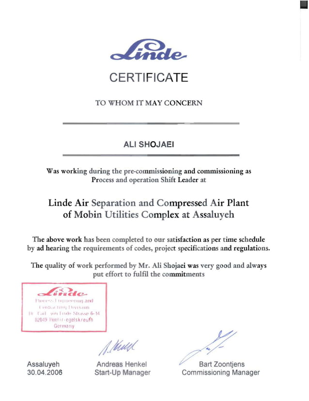 Linde certificate30.04.2006