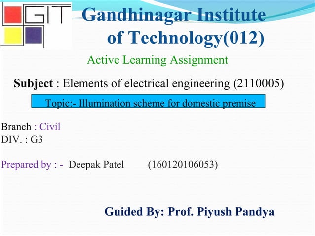 EEE illumination scheme for domestic premise | PPT