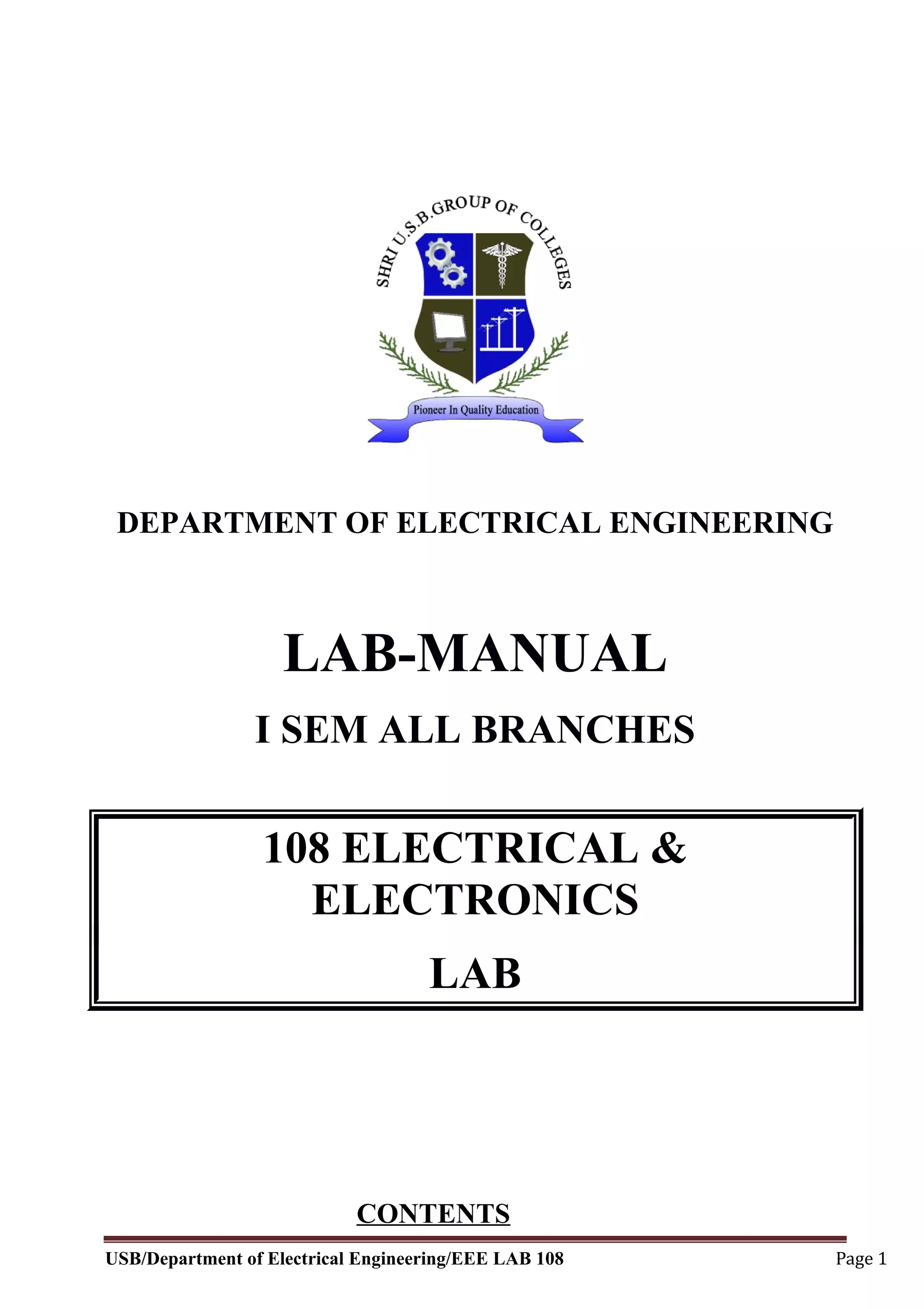 Electrical and Electronics lab manual | PDF