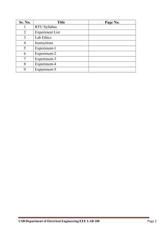 Electrical and Electronics lab manual | PDF