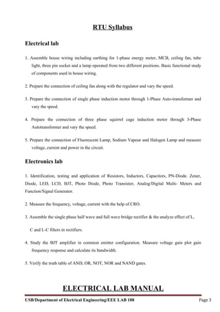 Electrical and Electronics lab manual | PDF