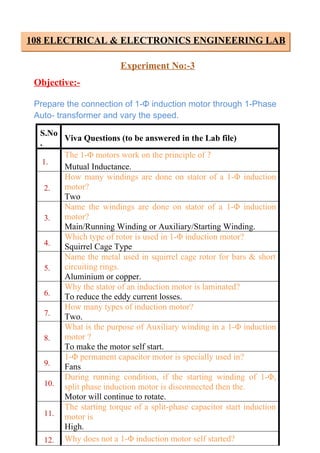 electrical and electronics lab viva questions | PDF