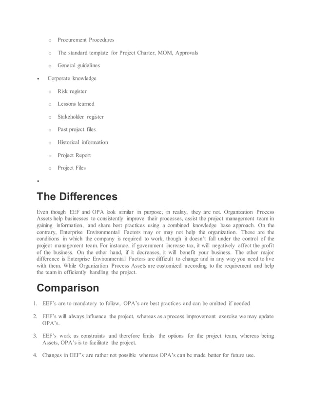 EEF and OPA - PMP/CAPM from PMI | DOCX | Business | Business and Finance