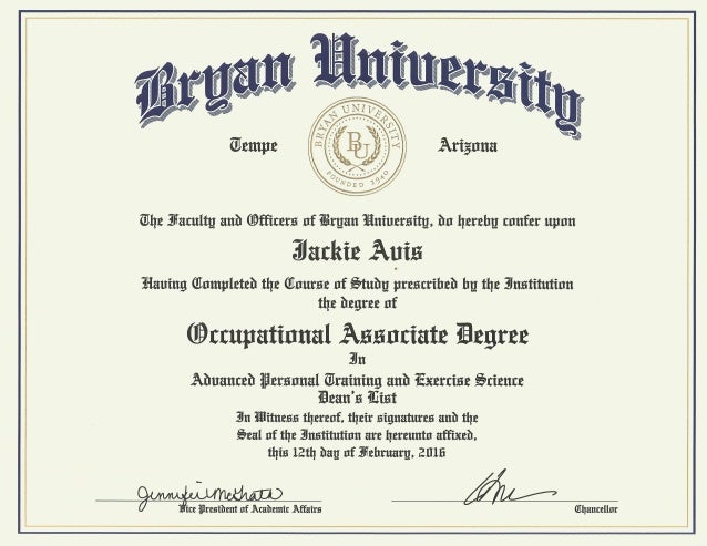 Bryan University Associates Degree Diploma