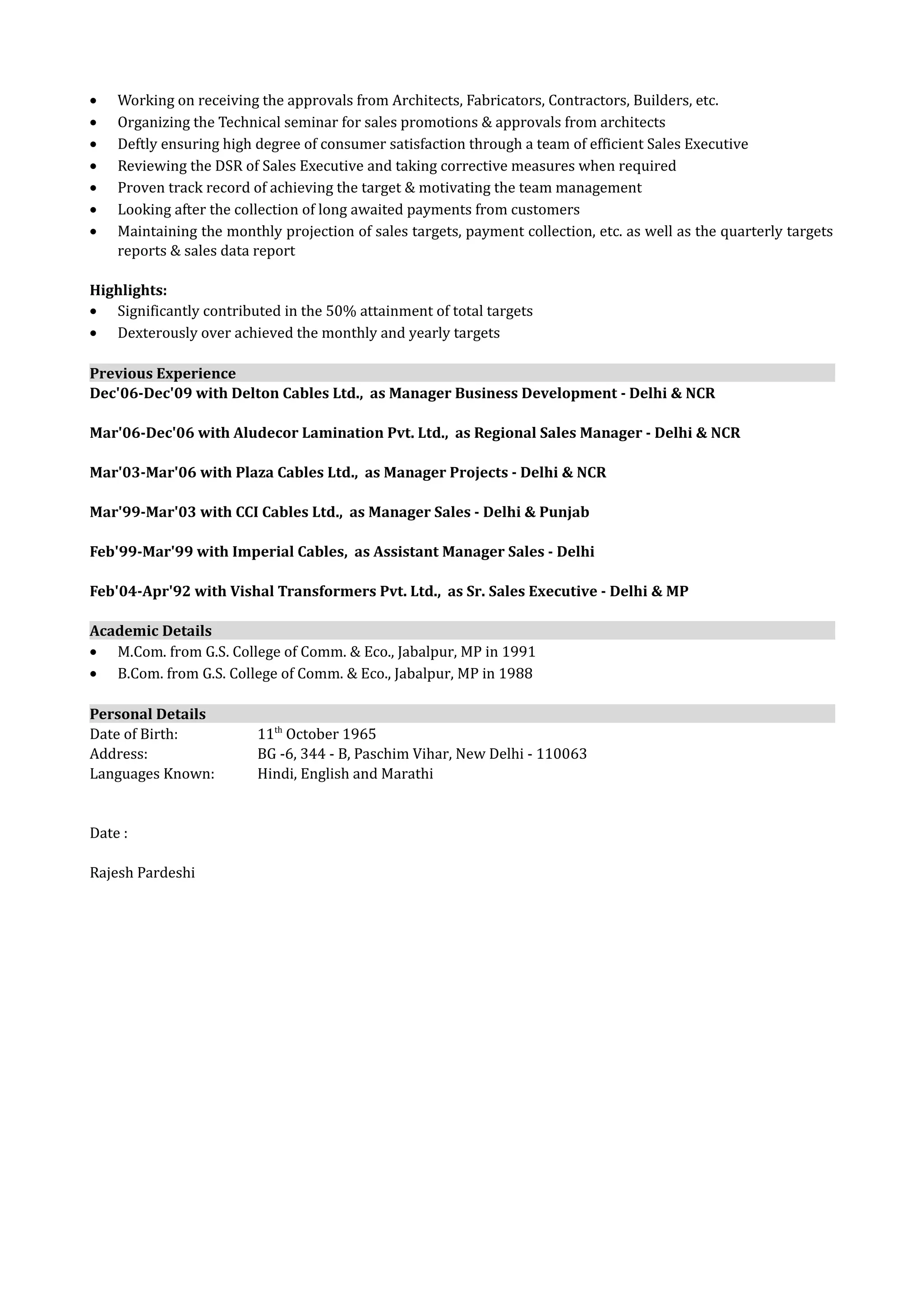 rajesh pardeshi CV | DOC