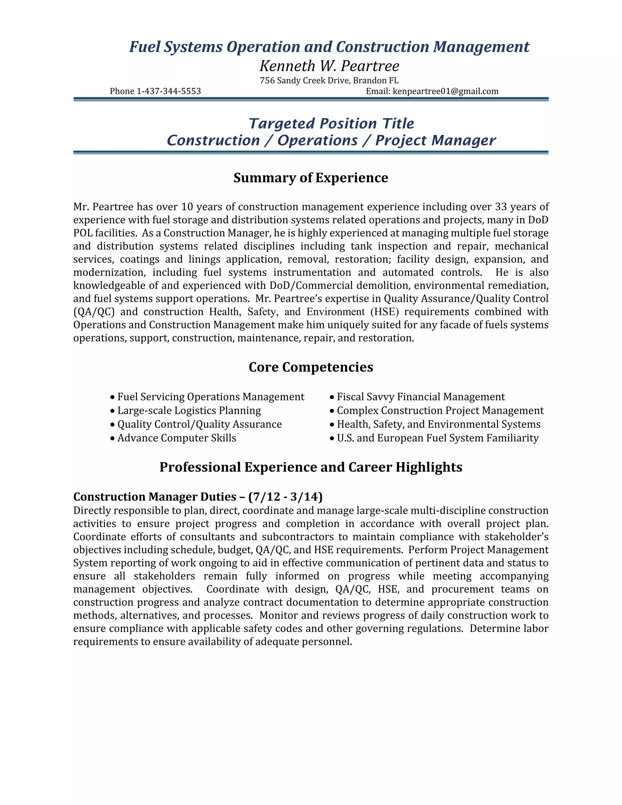 Resume for Kenneth Peartree (Full) | PDF