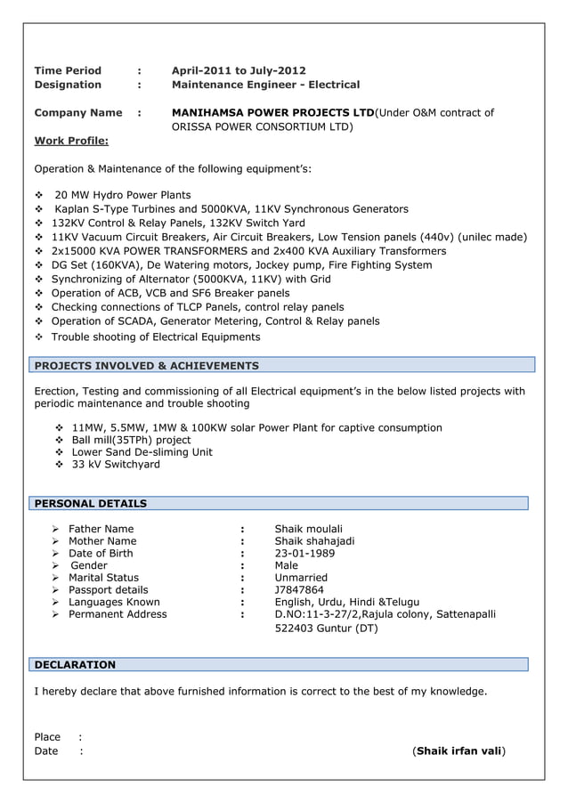 SHAIK IRFAN VALI ...resume Projects | PDF