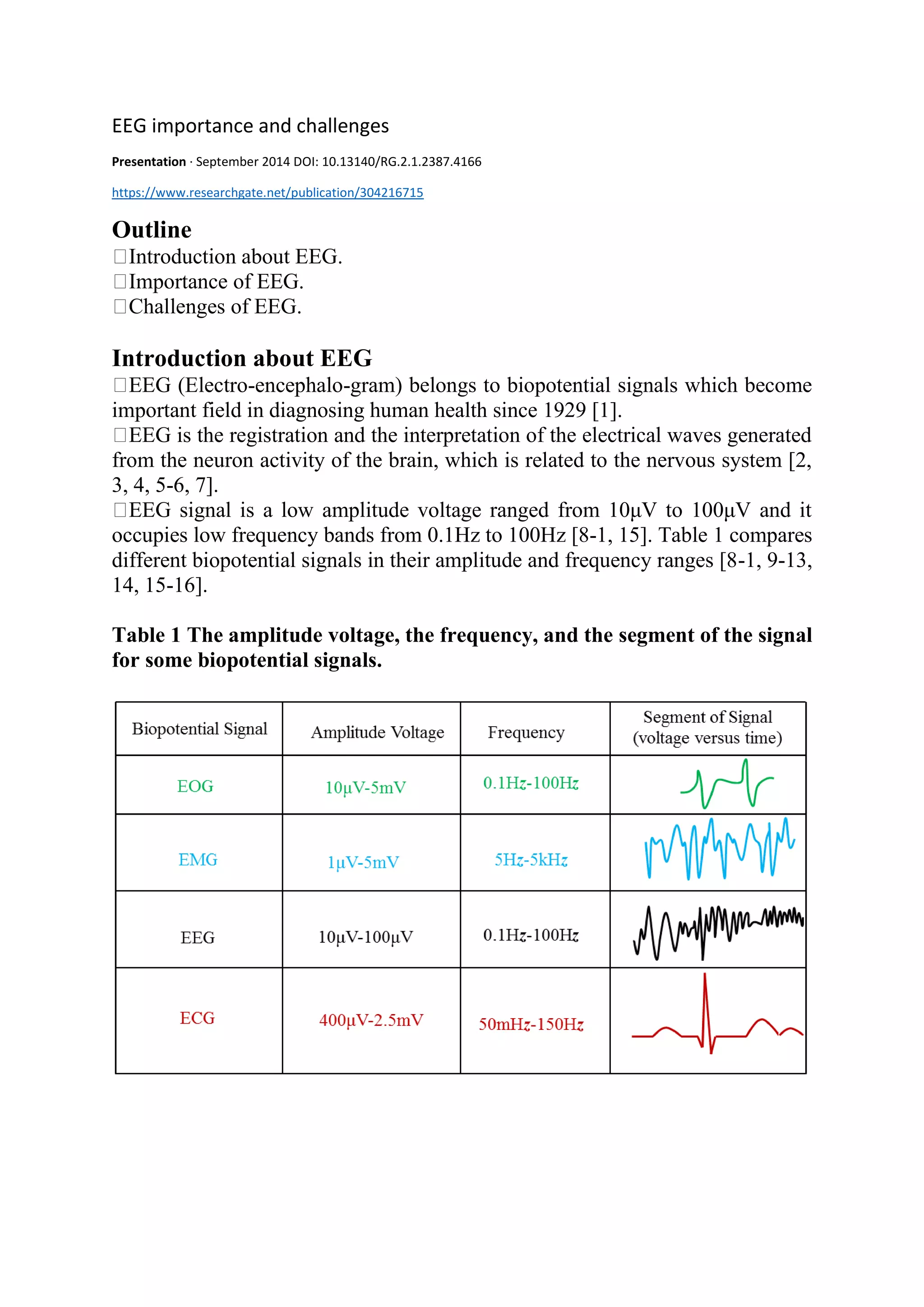 Eeg importance and challenges | PDF