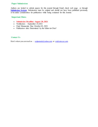 Call for papers - Electrical Engineering: An International Journal (EEIJ) | PDF