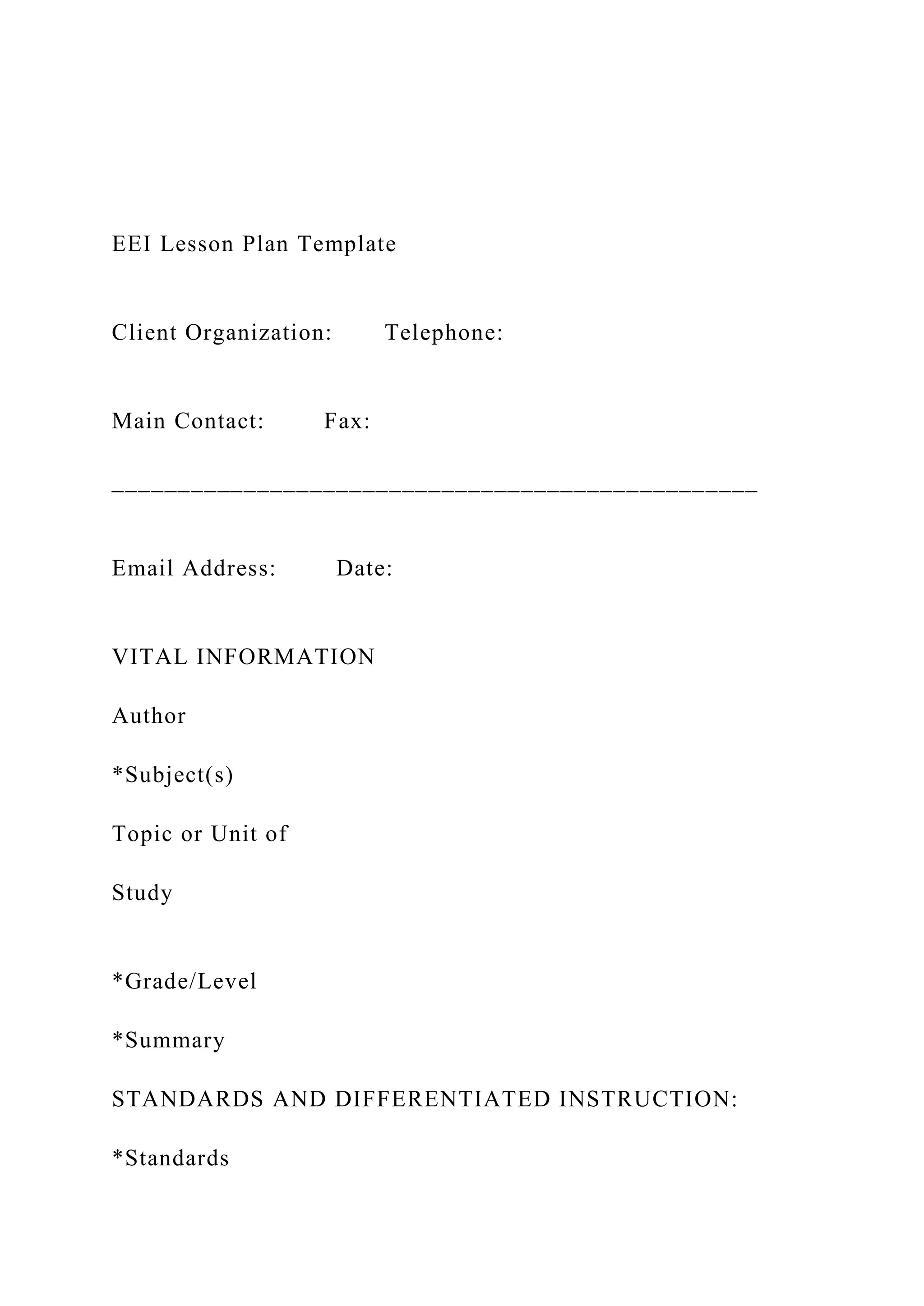 EEI Lesson Plan Template Client Organization Tel.docx | Educational ...