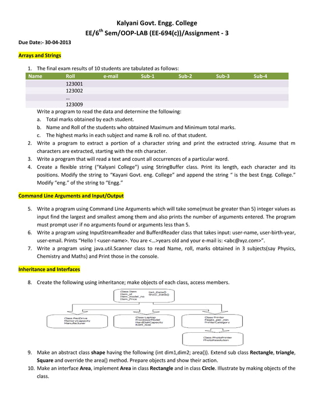 Ee java lab assignment 3 | PDF