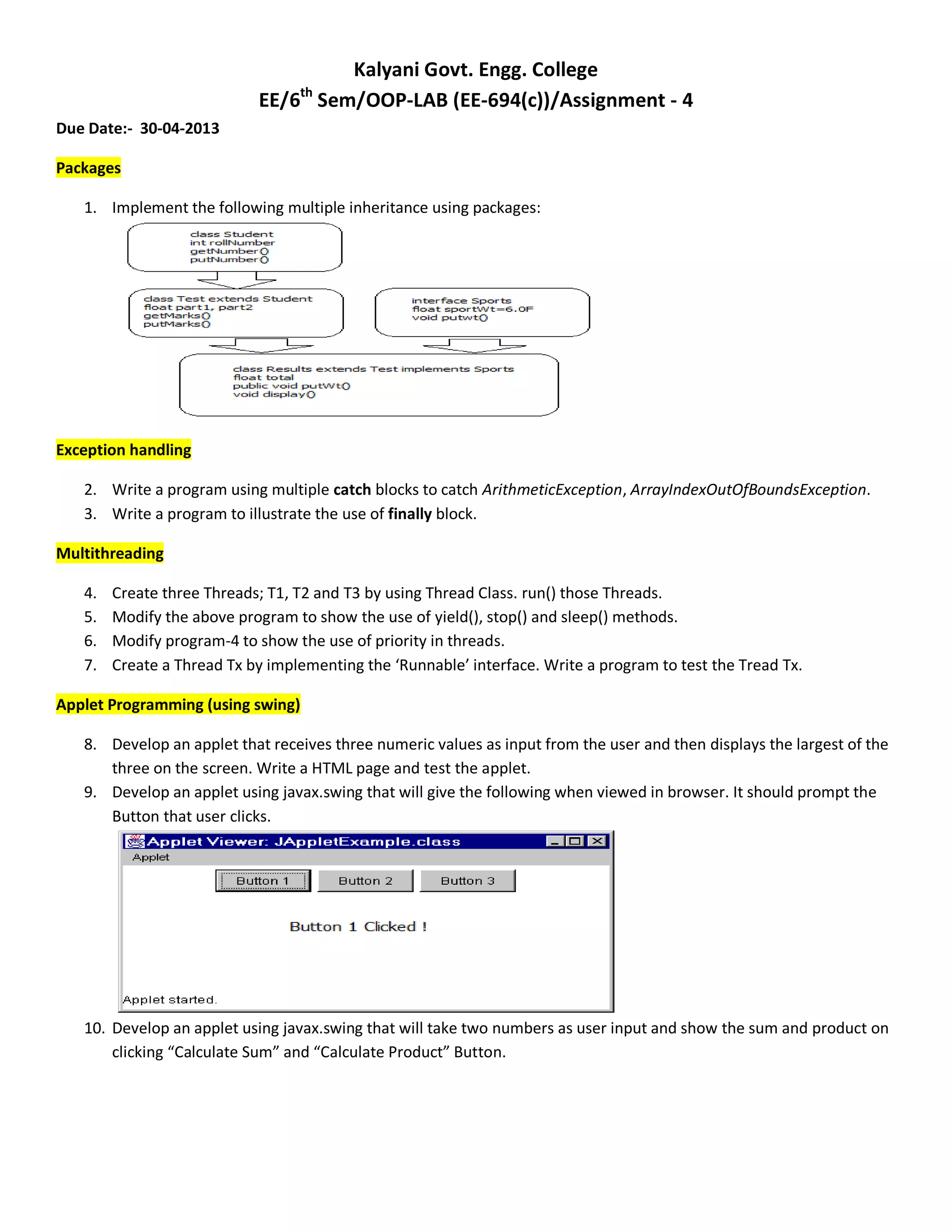 Ee java lab assignment 4 | PDF