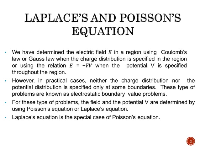 ELECTROMAGNETICS: Laplace’s and poisson’s equation | PPTX