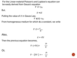 ELECTROMAGNETICS: Laplace’s and poisson’s equation | PPTX