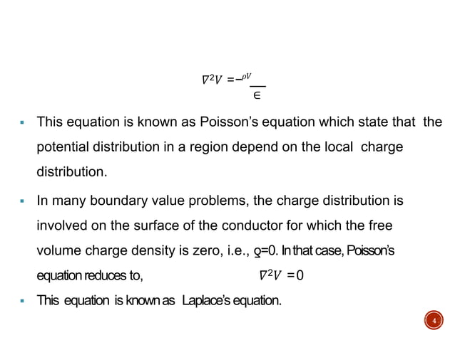 ELECTROMAGNETICS: Laplace’s and poisson’s equation | PPTX