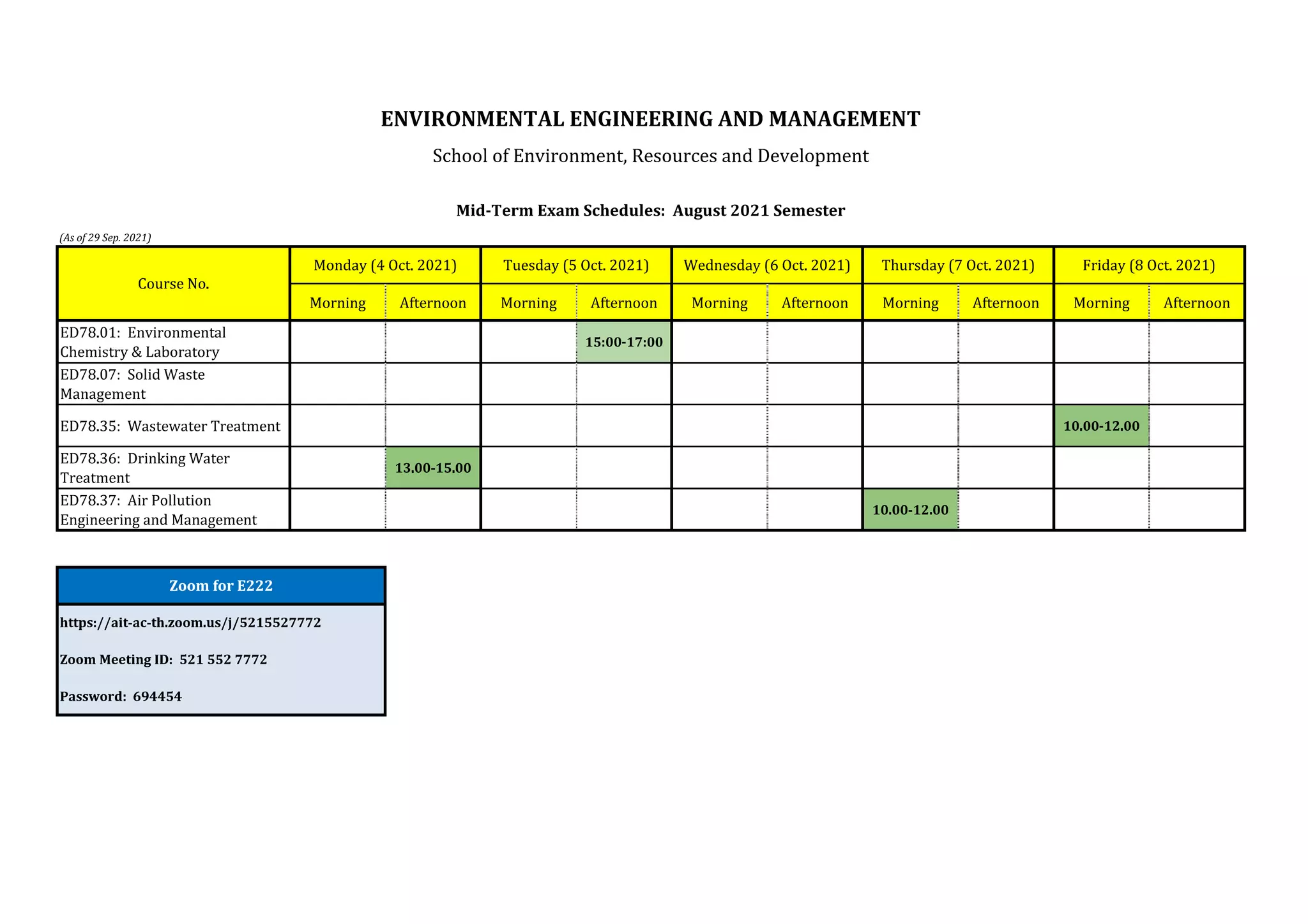 Eem mid term exam schedules-august 2021 semester 3 | PDF | Educational Assessment | Education