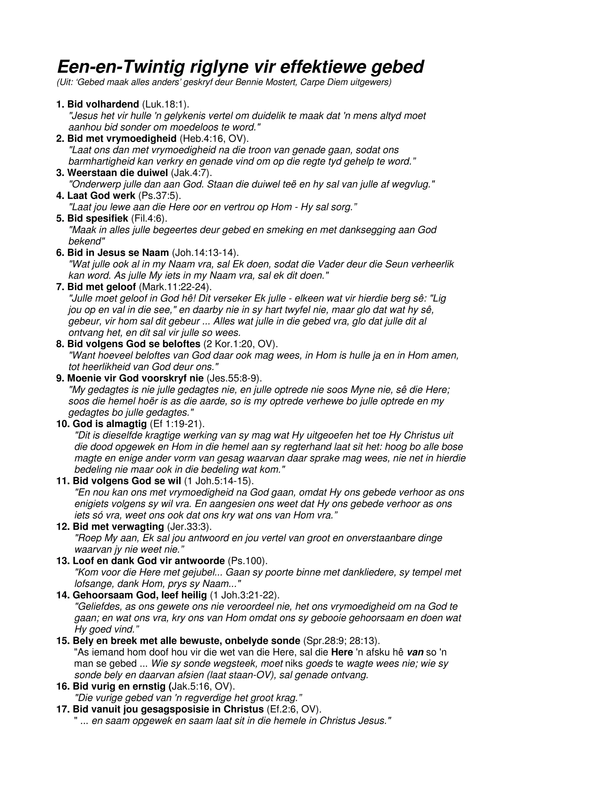 Een En Twintig Riglyne V Effektiewe Gebed | PDF