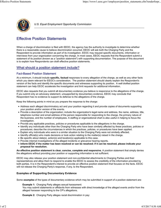 EEOC - Effective Position Statements (040517) - HIGHLIGHTED | PDF ...