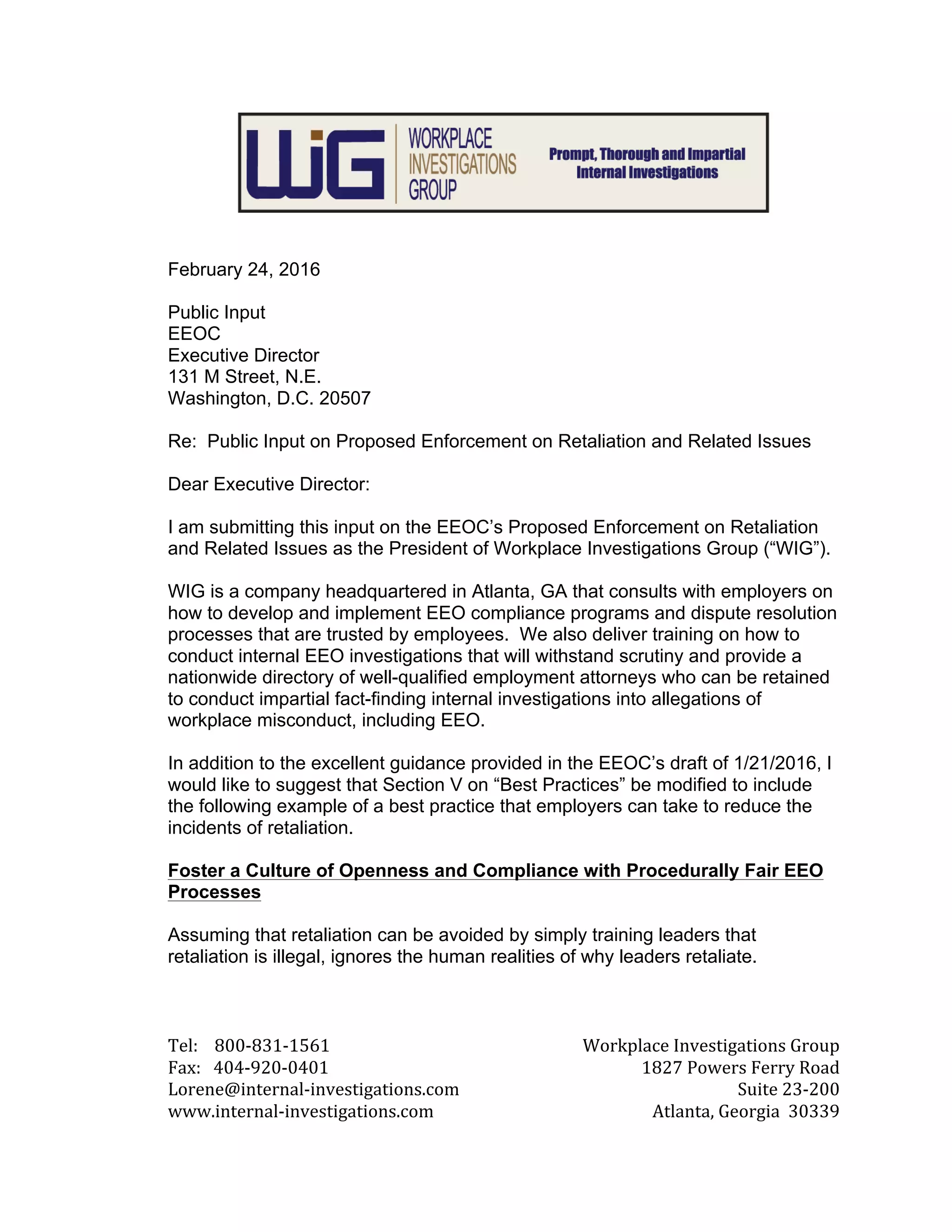 Public Input on EEOC's Proposed Enforcement on Retaliation and Related ...