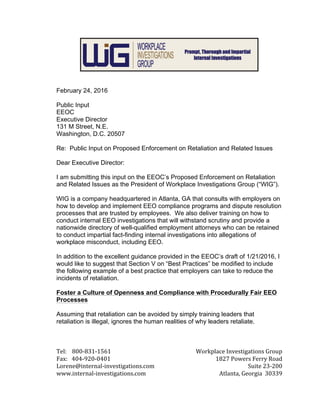 Public Input on EEOC's Proposed Enforcement on Retaliation and Related ...
