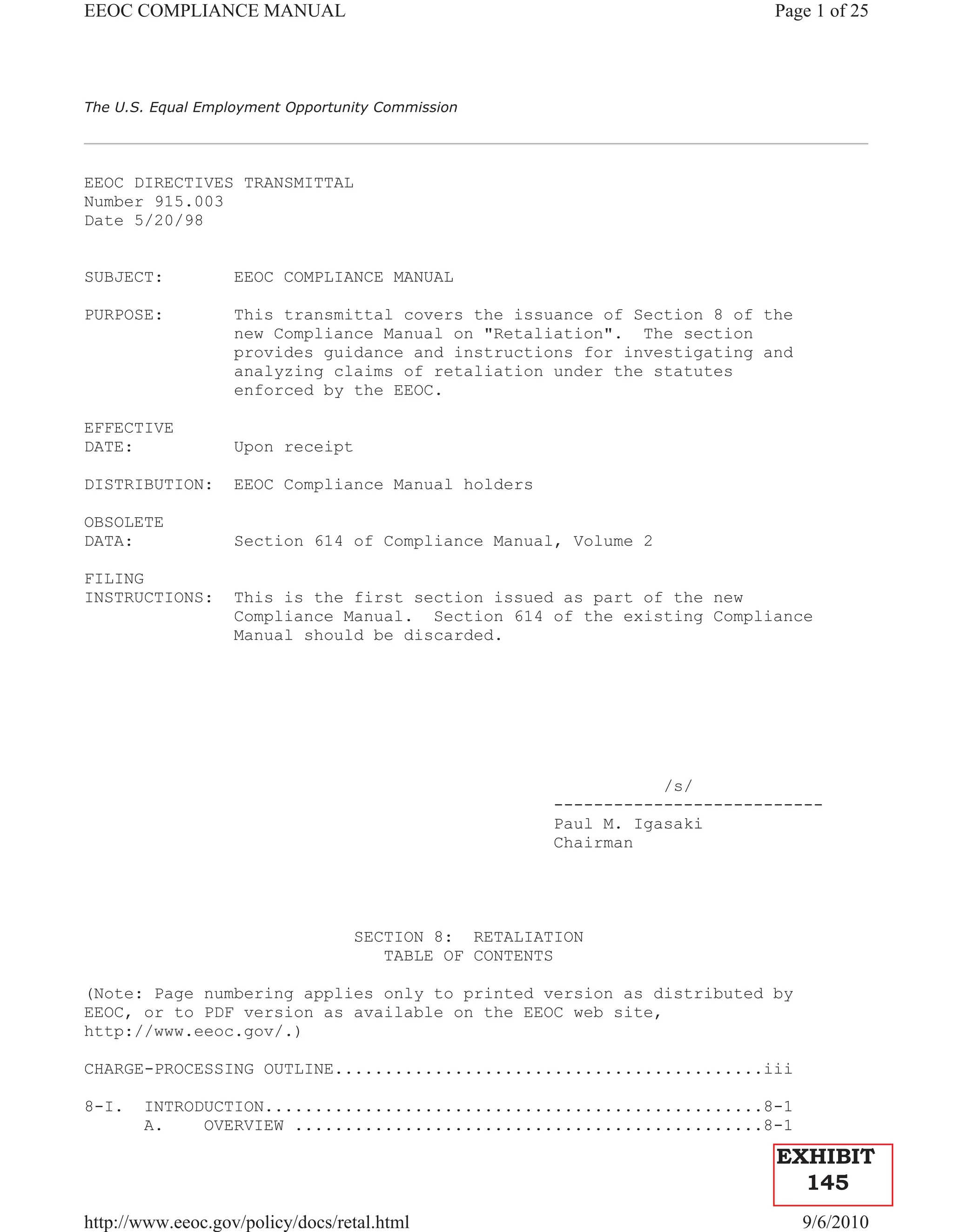 EQUAL EMPLOYMENT OPPORTUNITY COMMISSION ("EEOC") COMPLIANCE MANUAL | PDF