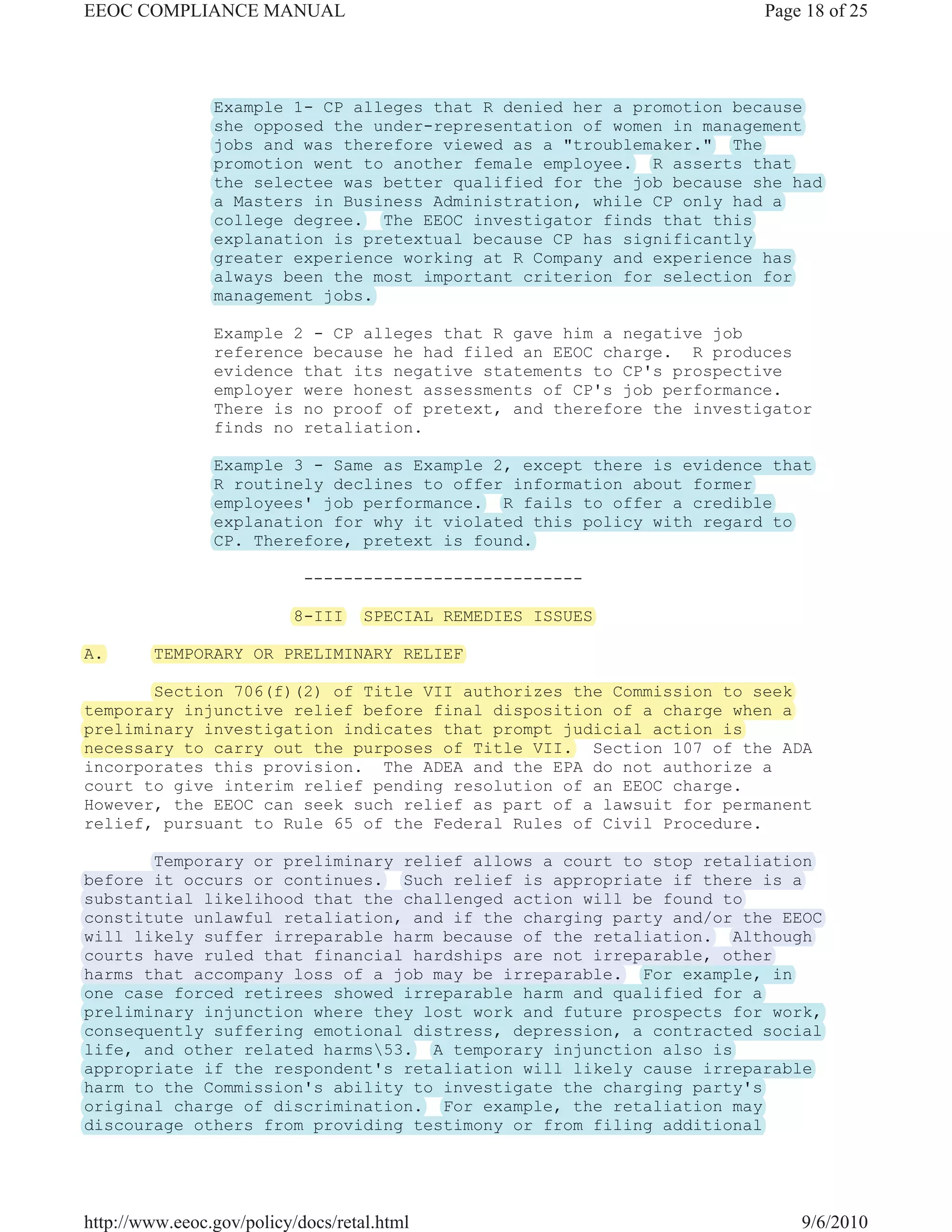 EQUAL EMPLOYMENT OPPORTUNITY COMMISSION ("EEOC") COMPLIANCE MANUAL | PDF
