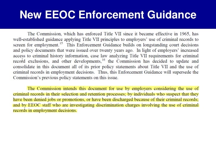 PPT: First Glance: The EEOC's New Guidance on Using Criminal Records