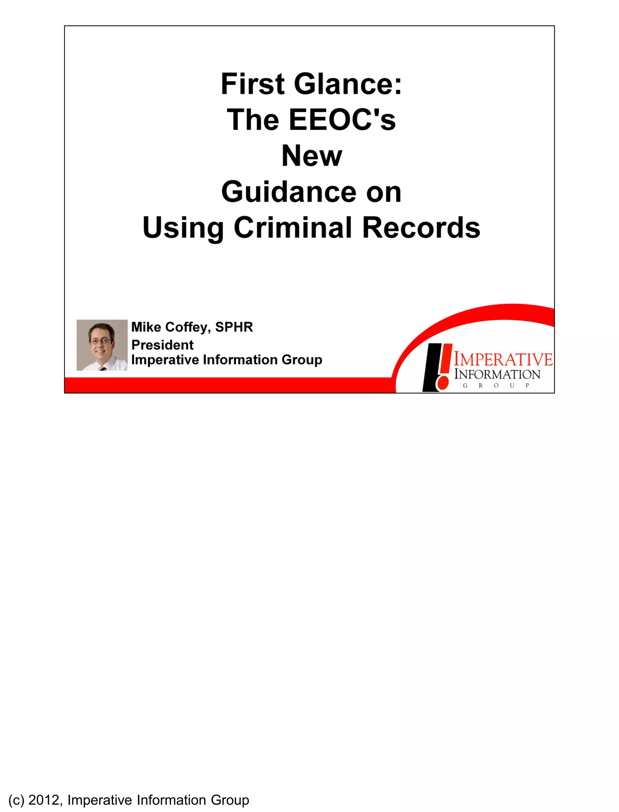 PDF: First Glance: The EEOC's New Guidance on Using Criminal Records | PDF