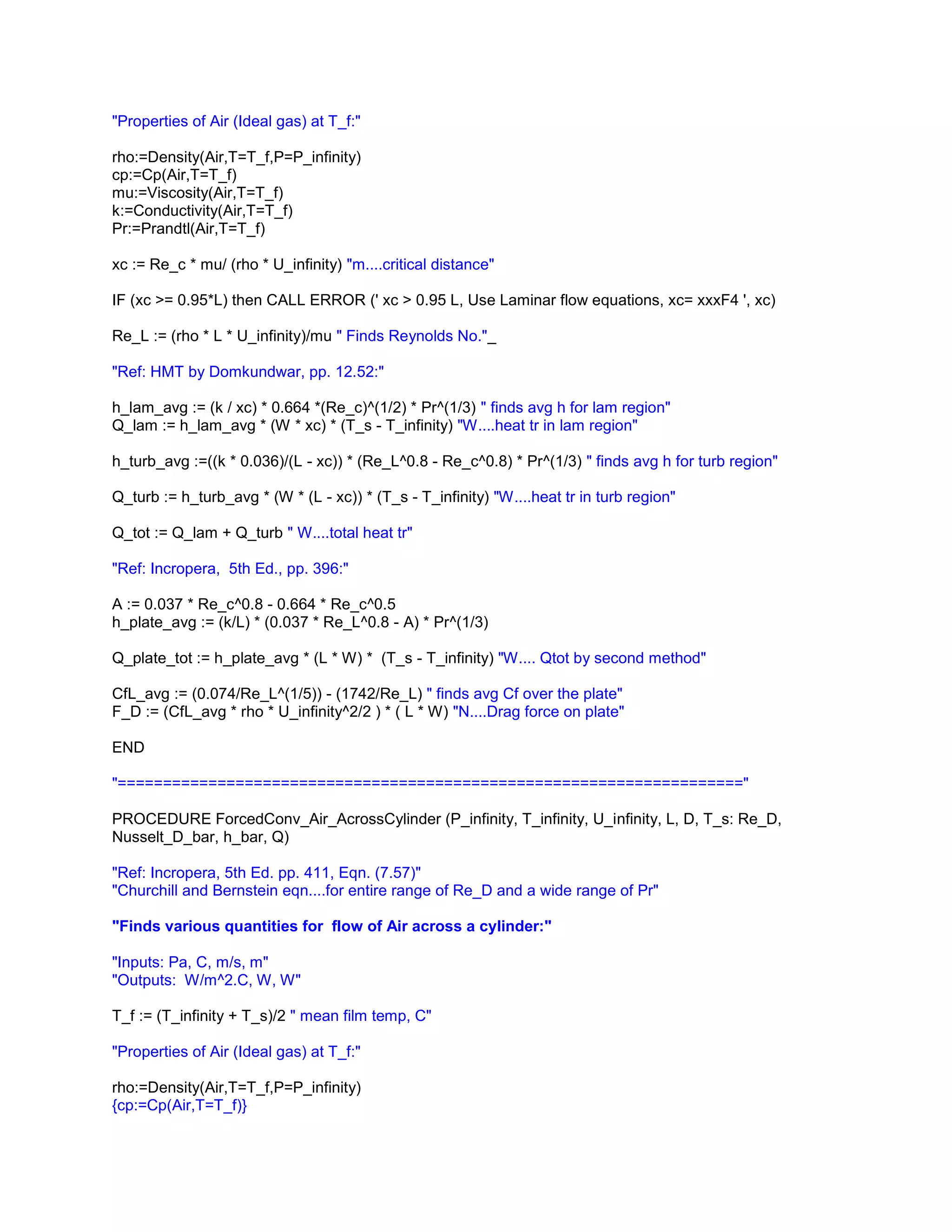 EES Functions and Procedures for Forced convection heat transfer | PDF