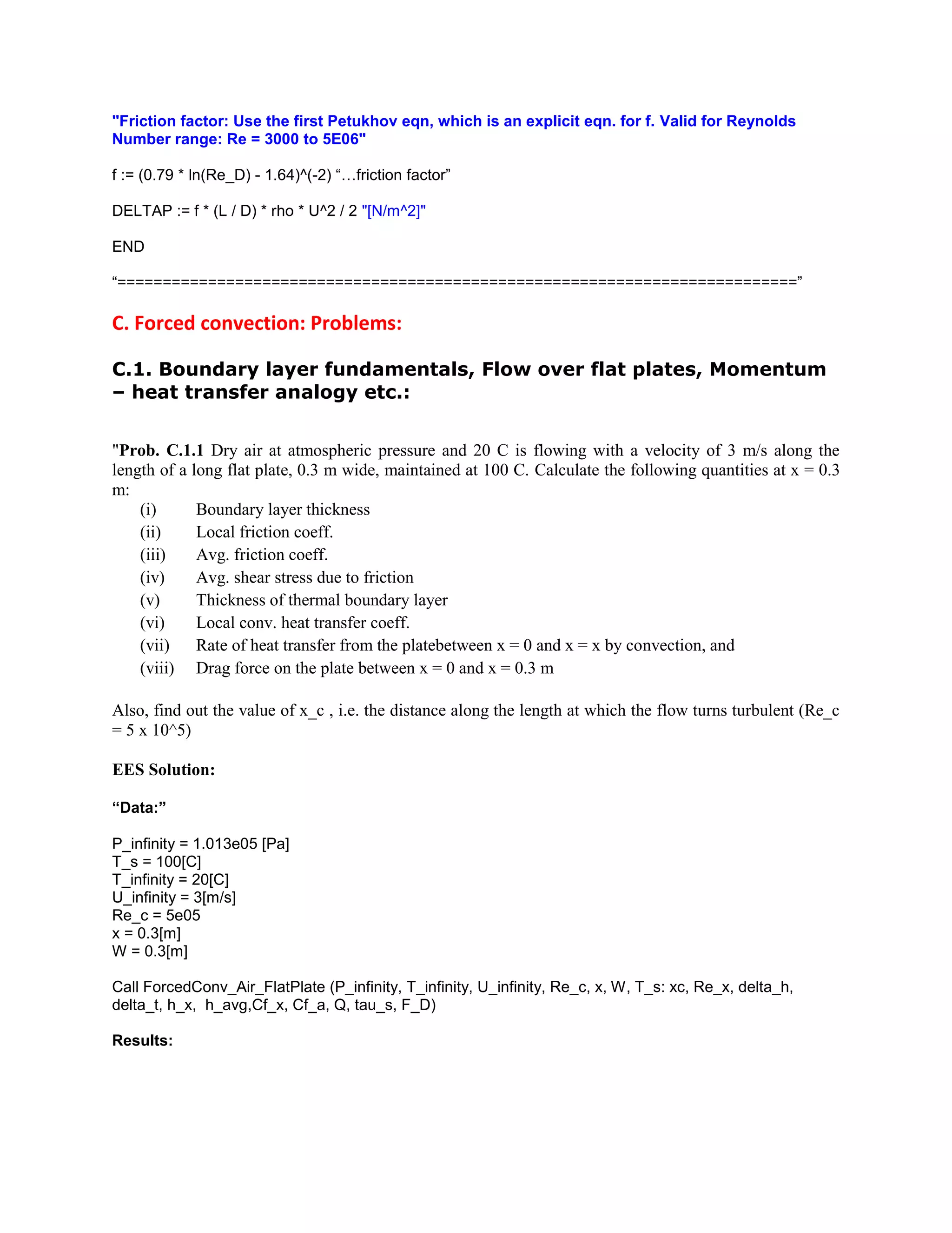 EES Functions and Procedures for Forced convection heat transfer | PDF | Physics | Science