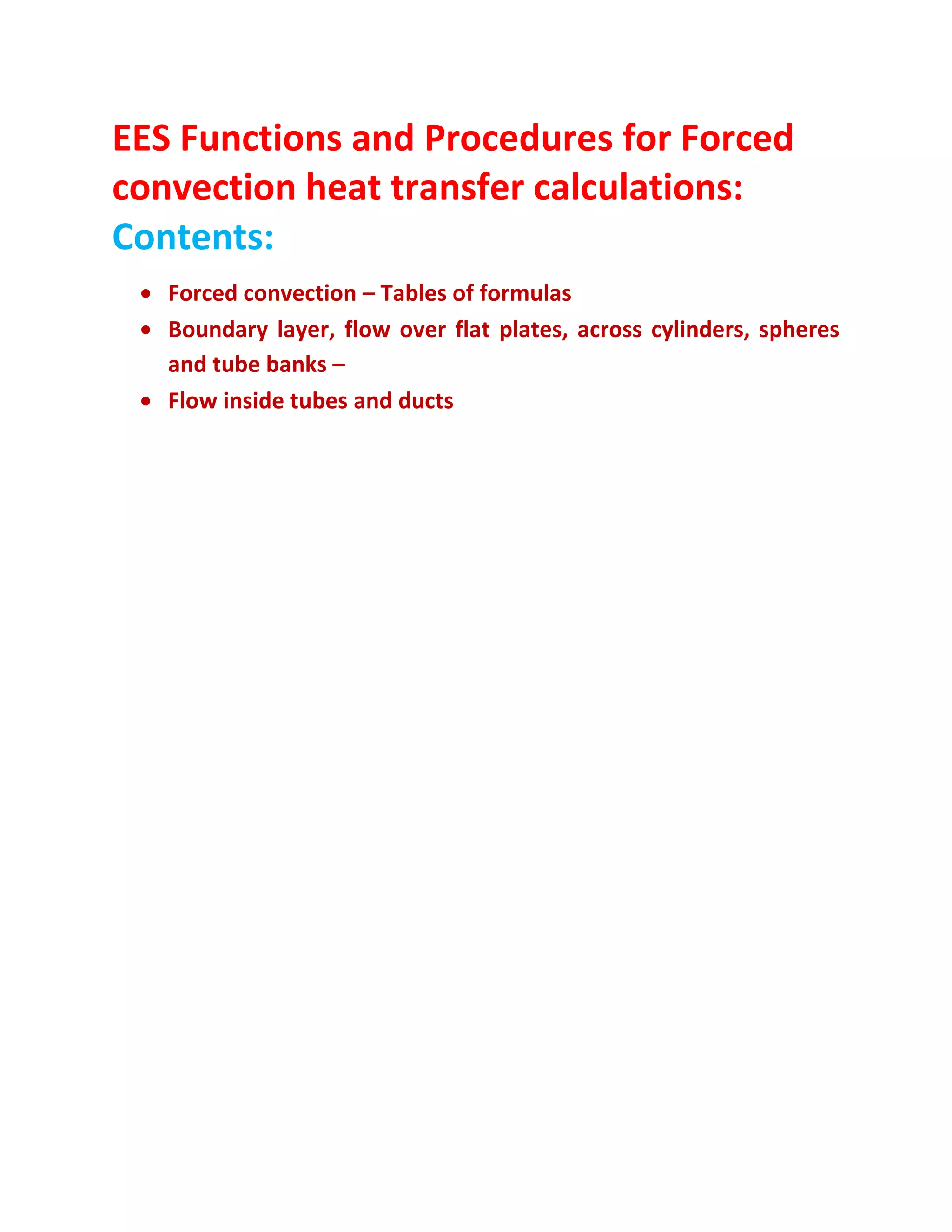 Ees Functions And Procedures For Forced Convection Heat Transfer Pdf Physics Science