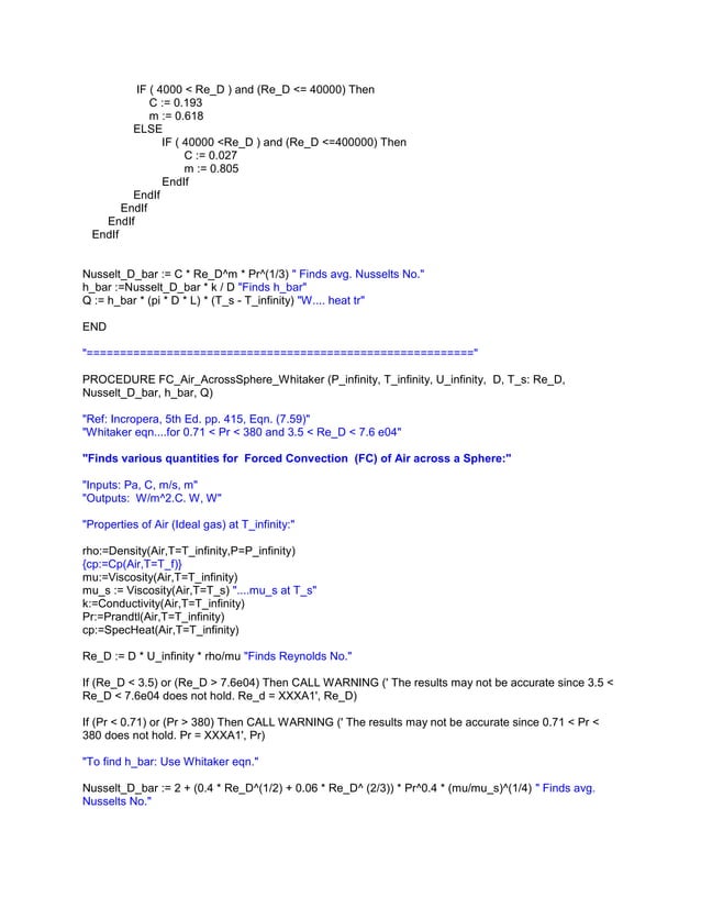 EES Functions and Procedures for Forced convection heat transfer | PDF ...