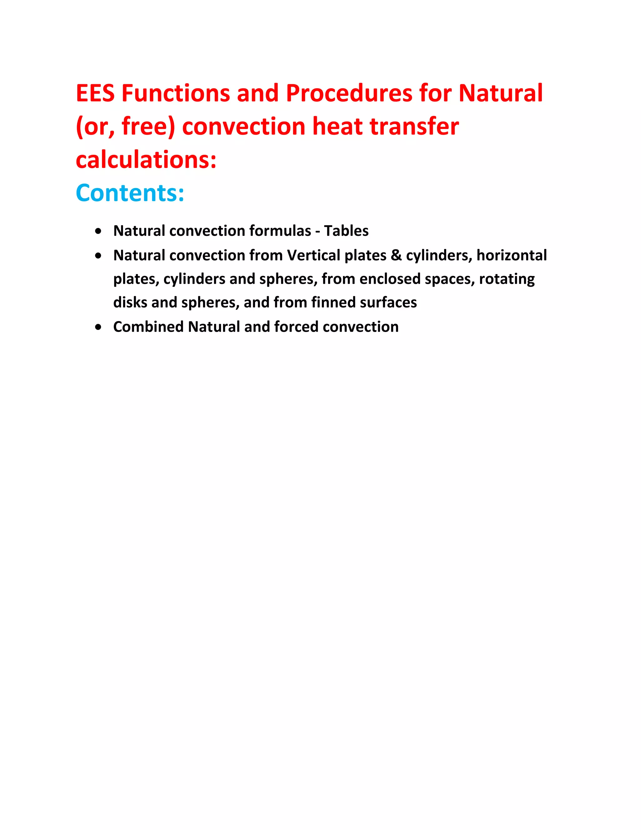 EES Functions and Procedures for Natural convection heat transfer | PDF