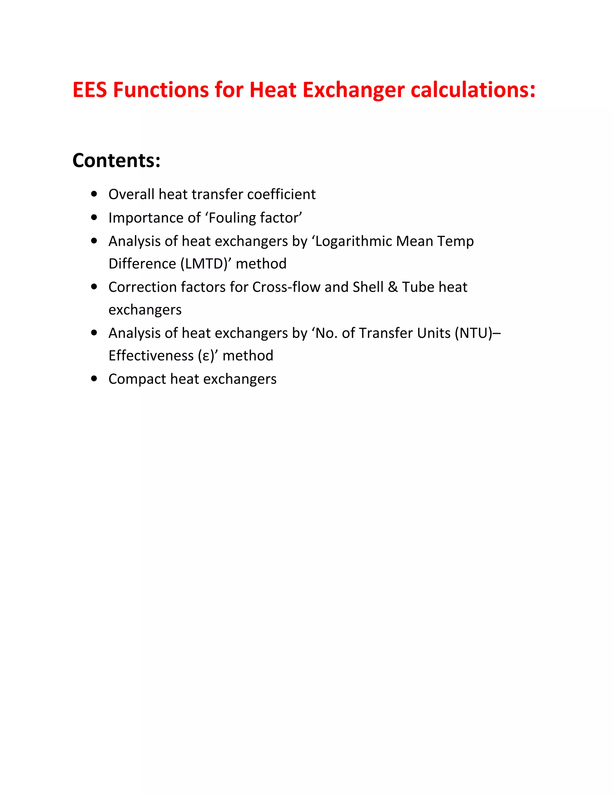 EES Procedures and Functions for Heat exchanger calculations | PDF