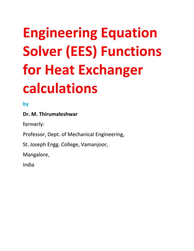 EES Procedures and Functions for Heat exchanger calculations | PDF