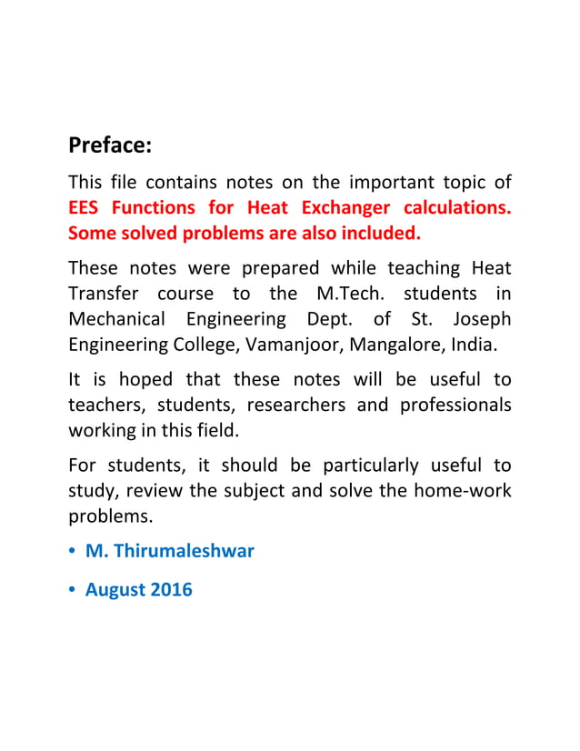 EES Procedures and Functions for Heat exchanger calculations | PDF