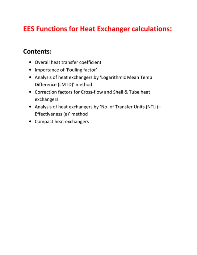 EES Procedures and Functions for Heat exchanger calculations | PDF