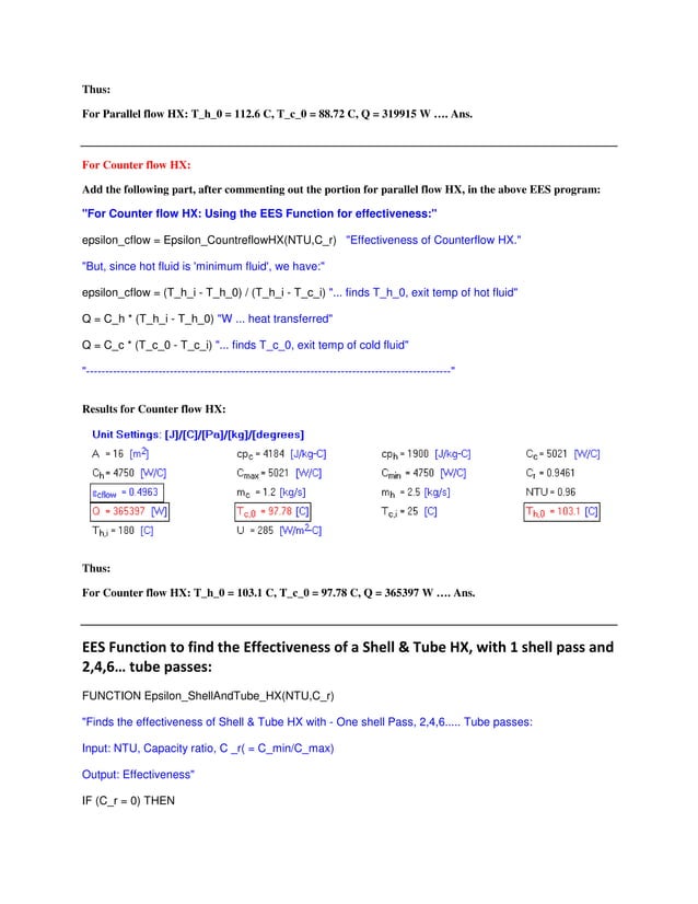EES Procedures and Functions for Heat exchanger calculations | PDF