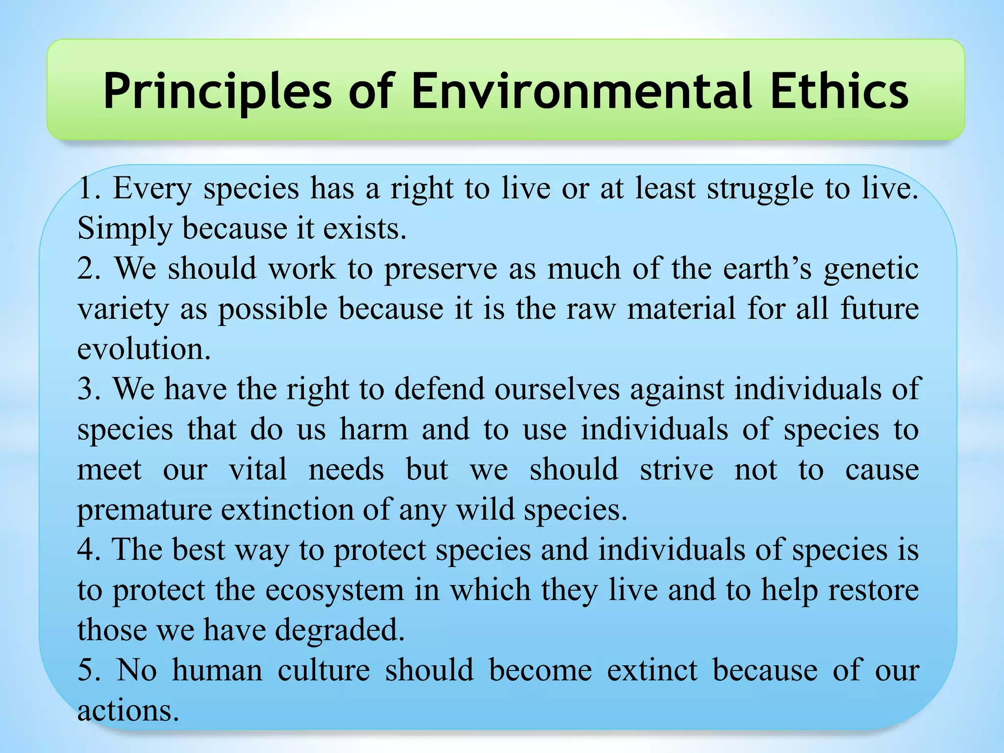 Environmental Ethics and social responsibility / Ethics and social ...